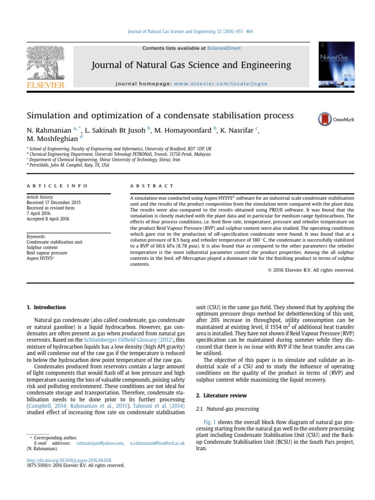 Condensate Stabilization | PDF | Distillation | Natural Gas Processing