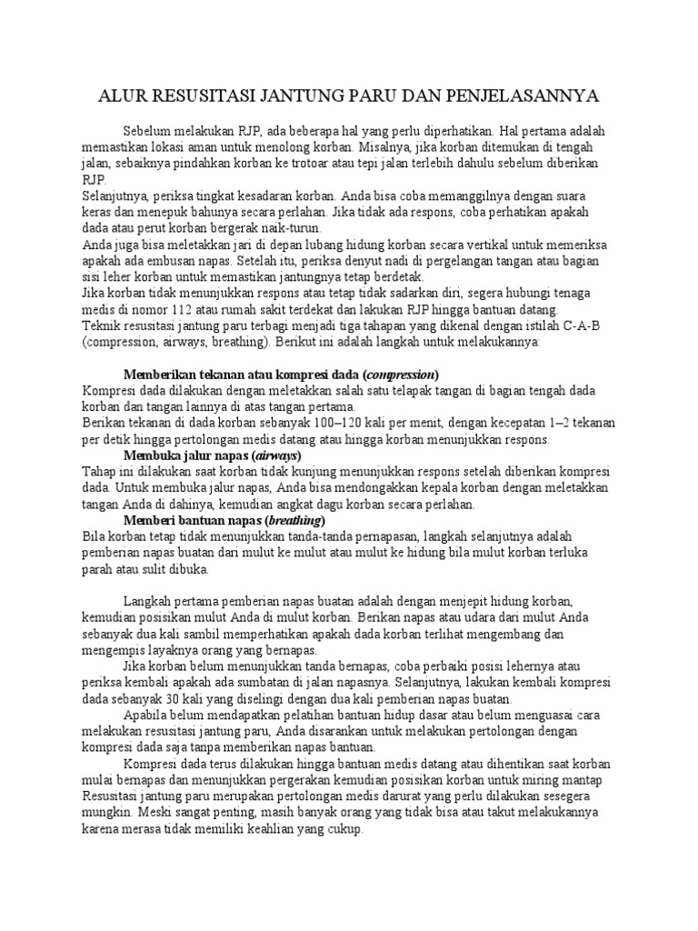 Alur Resusitasi Jantung Paru Dan Penjelasannya | PDF