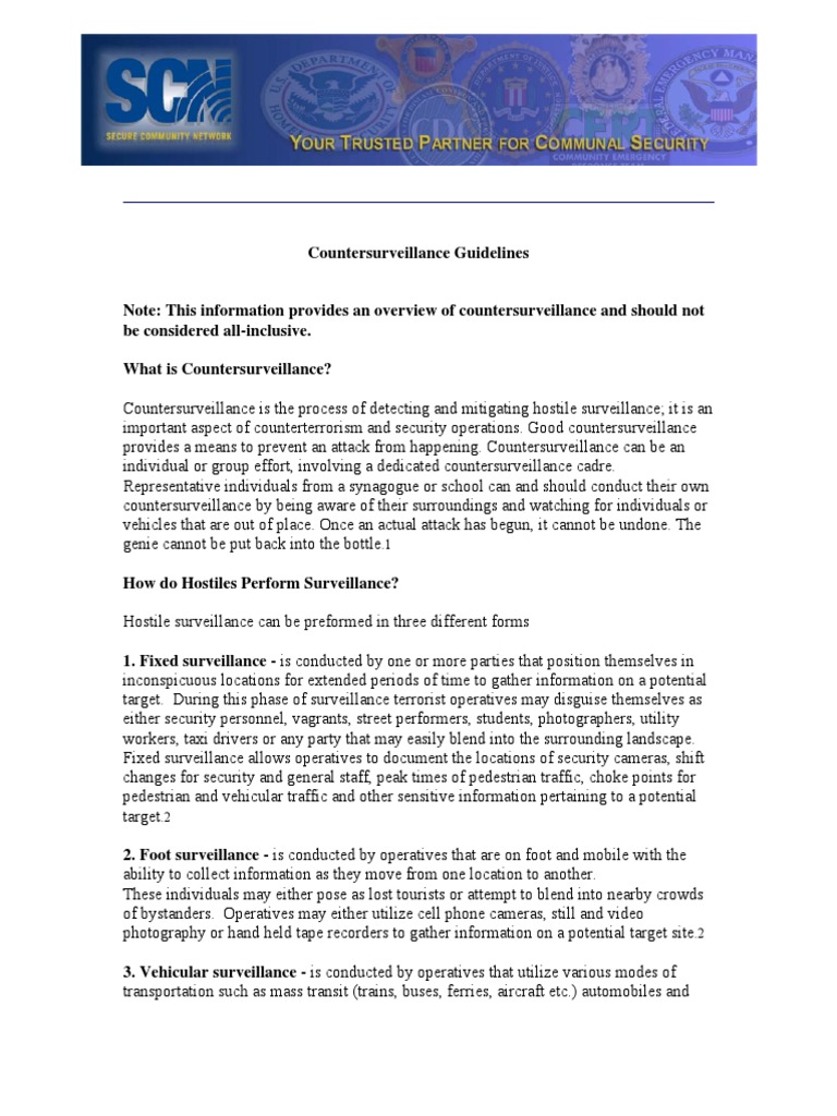 Countersurveillance Guidelines | PDF | Surveillance | Backpack