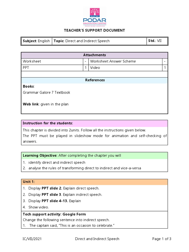 Direct and Indirect Speech | PDF | Communication | Behavior Modification
