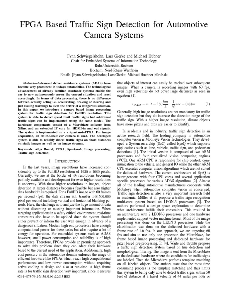 FPGA Based Traffic Sign Detection For Automotive Camera Systems | PDF ...