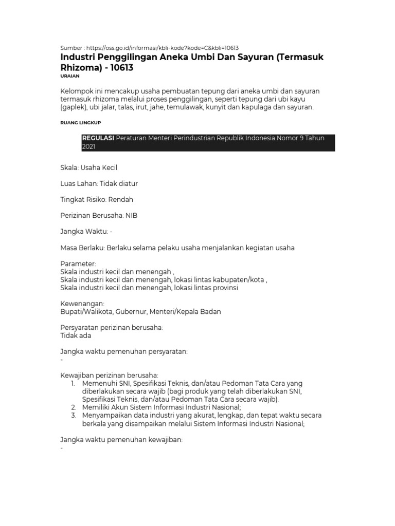 Standar Usaha Berbasis Resiko (KBLI 2020) | PDF