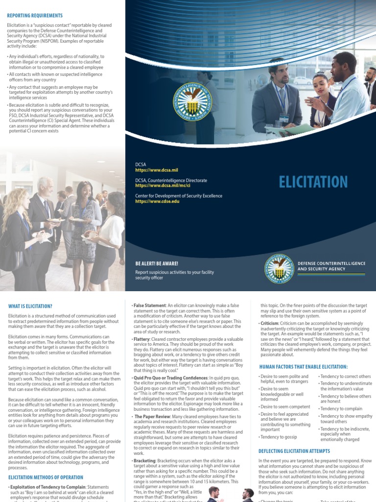DCSA-CI Elicitation 2021 | PDF | Counterintelligence | Information