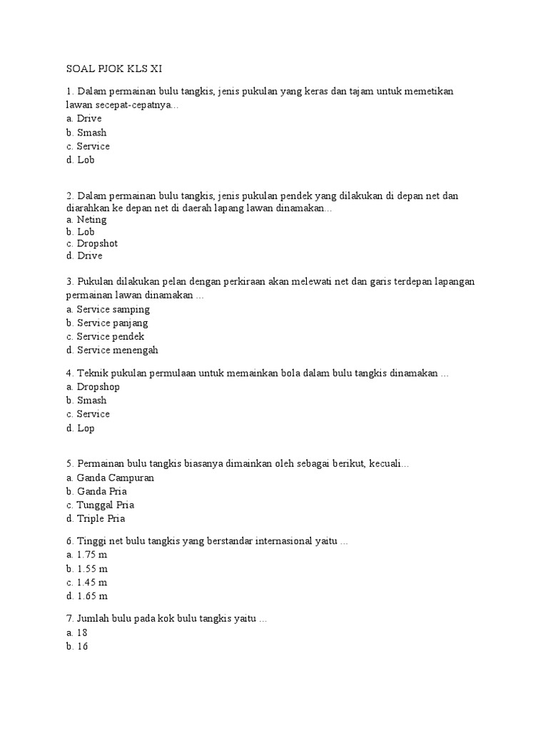 Soal Pjok KLS Xi | PDF