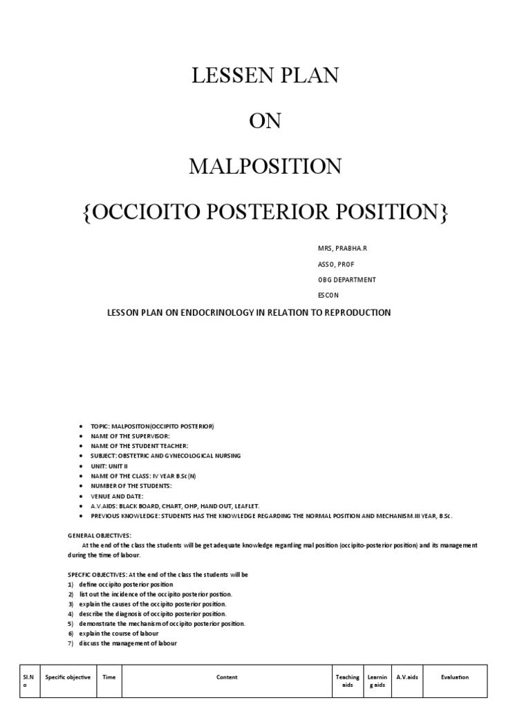 Lessenplan Malposition | PDF | Childbirth | Pelvis