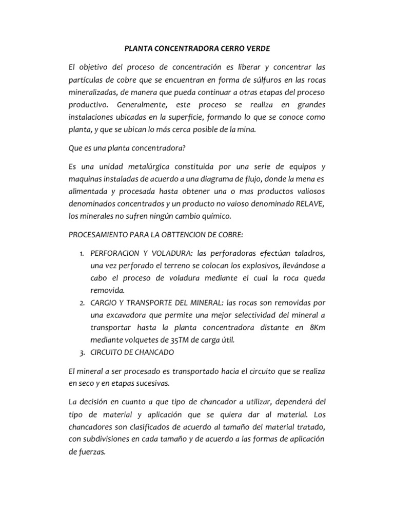 Flowsheet de la Planta Cerro Verde | PDF | Materiales | Industrias