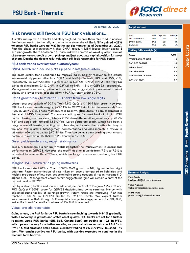 Psu Banks Thematic | PDF | Banks | Valuation (Finance)