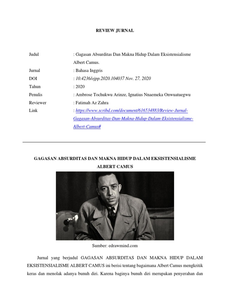 Review Jurnal: GAGASAN ABSURDITAS DAN MAKNA HIDUP DALAM ...