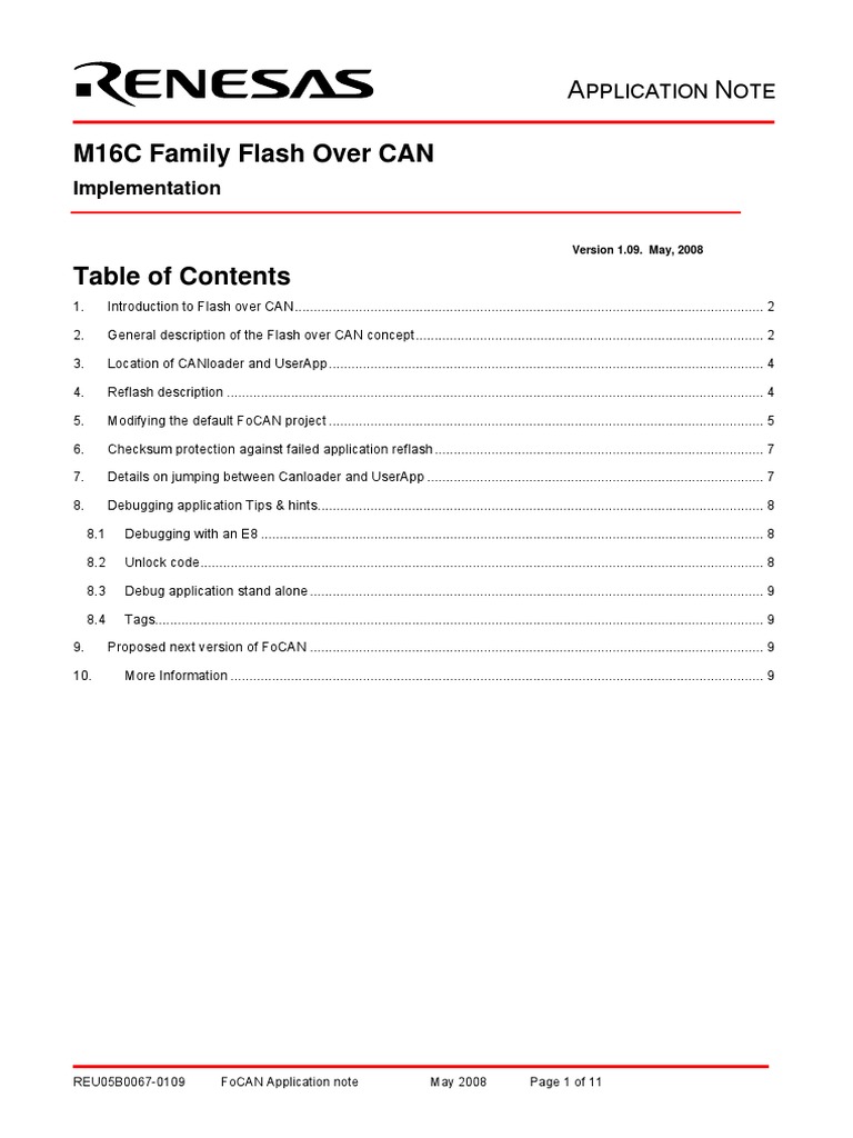 Flash o CAN M16C Application Note REU05B0067 0109 | PDF | Flash Memory | Microcontroller