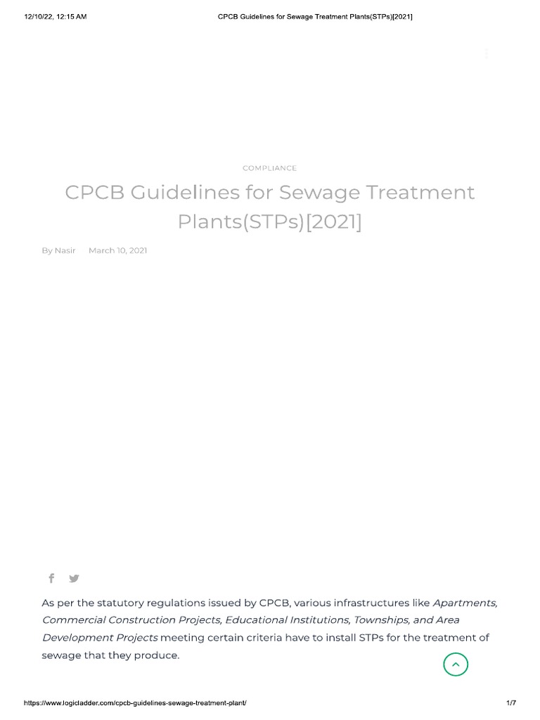 CPCB Guidelines For Sewage Treatment Plant) (2021) | PDF