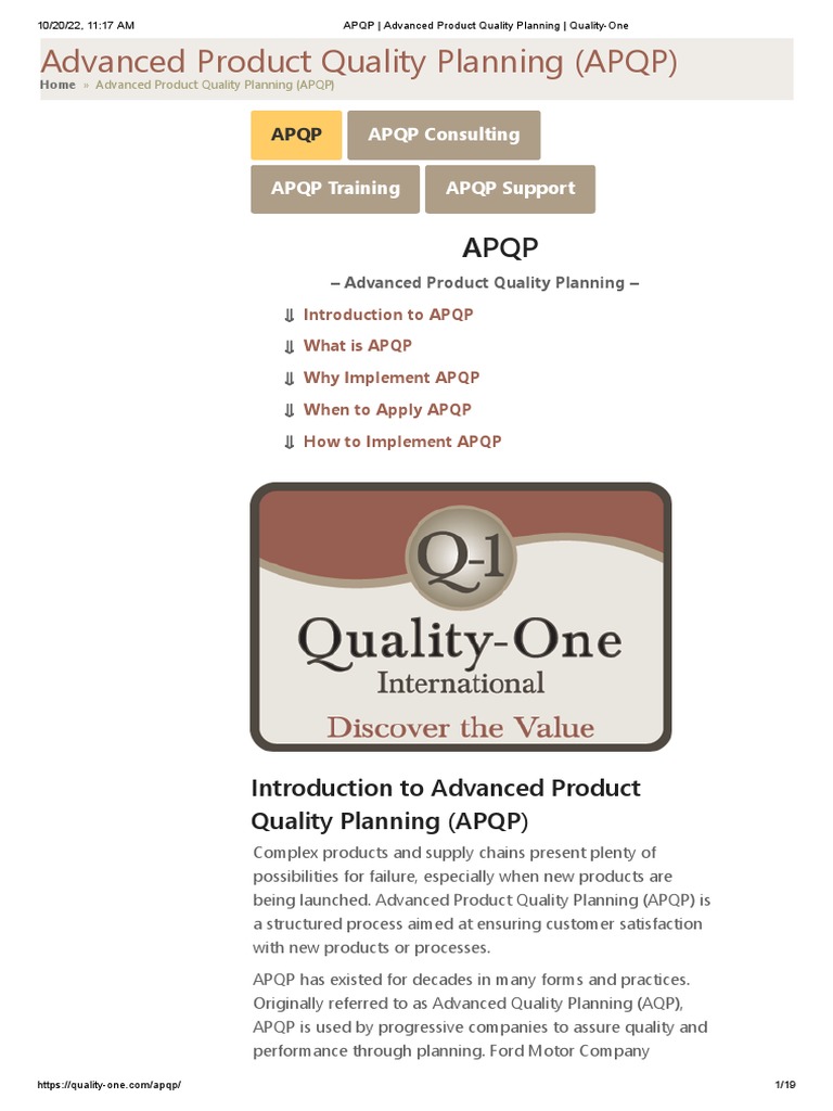 APQP - Advanced Product Quality Planning - Quality-One | PDF | Quality (Business) | Reliability ...