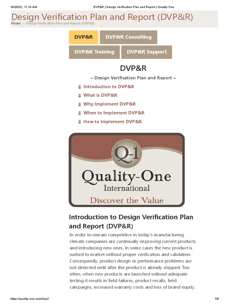 DVP&R - Design Verification Plan and Report - Quality-One | PDF | Verification And Validation ...