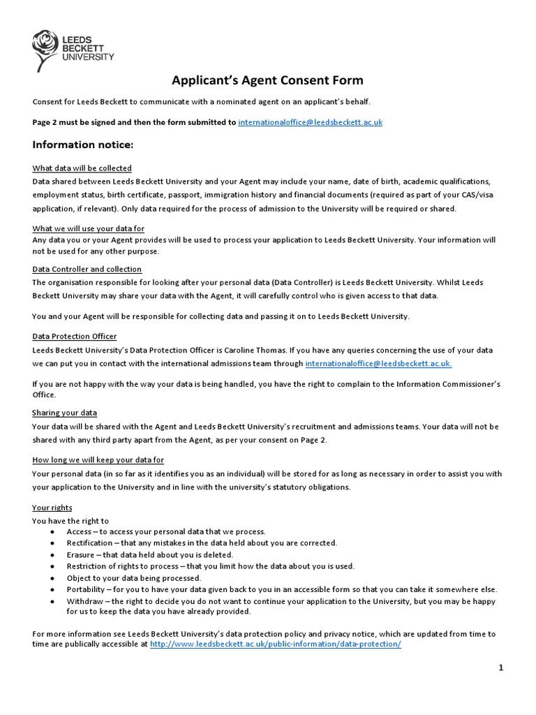 Leeds Beckett Consent Form | PDF | Information Privacy | Data