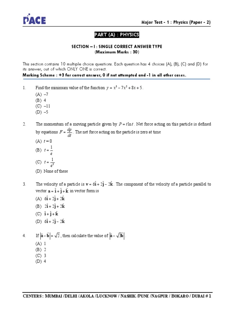 Major Test 1 Advanced Paper 2 (2021-23) (Dt. 24.10.2021) Questions ...