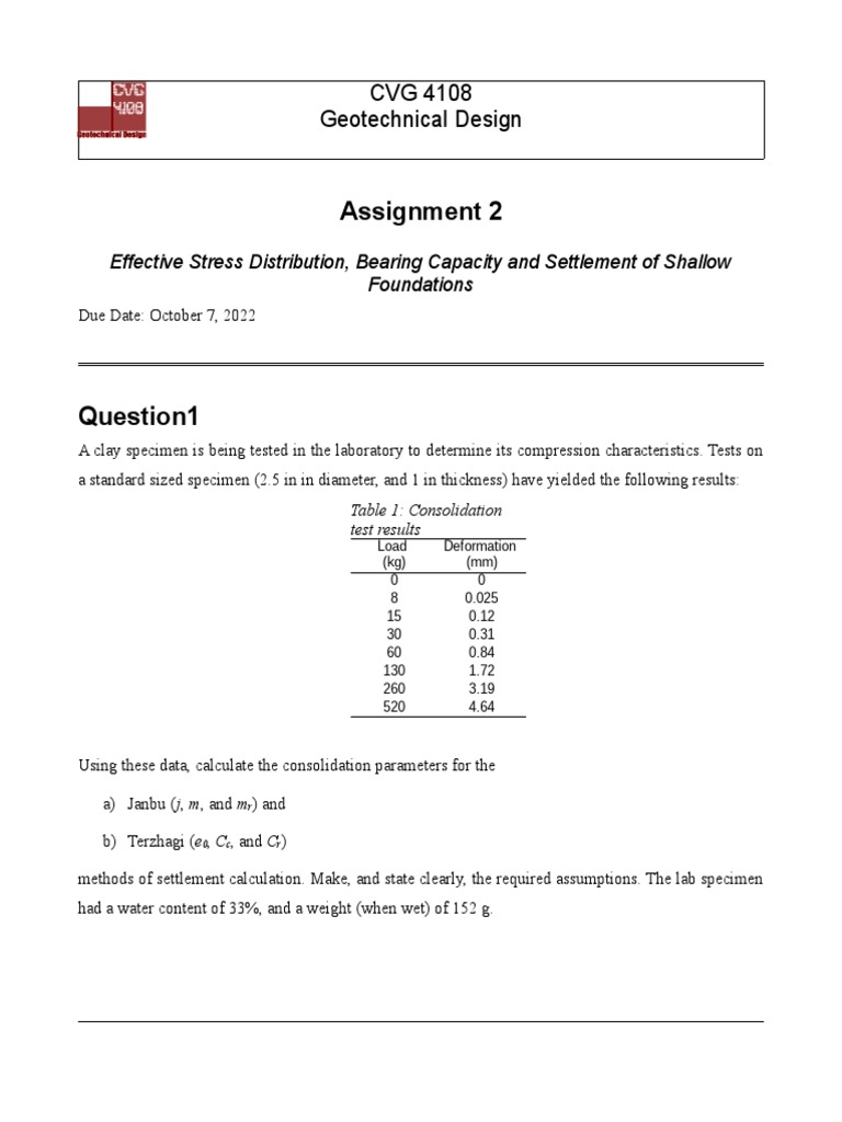 Geo Assignment 2 | PDF | Geotechnical Engineering | Earth Sciences