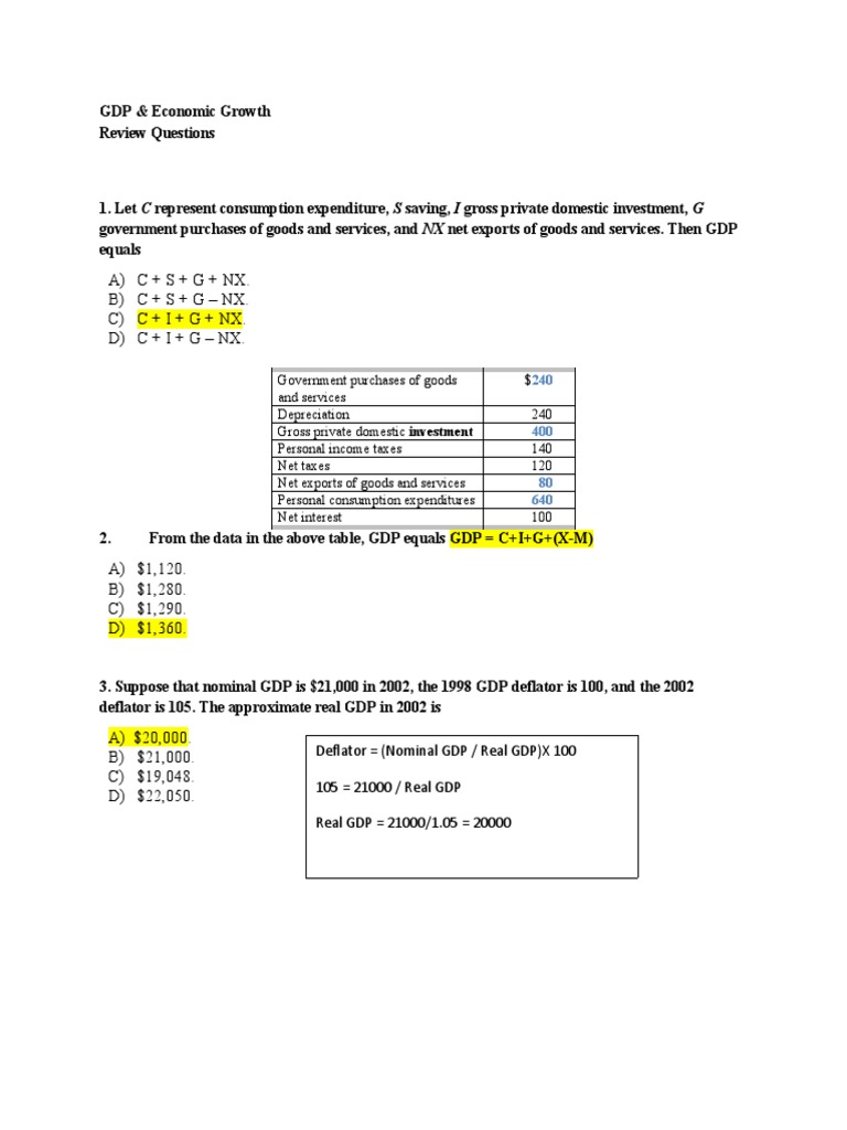 2 Review of GDP Economic Growth Answers | PDF | Gross Domestic Product ...