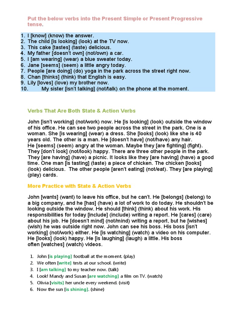 Stative Verbs Pdf