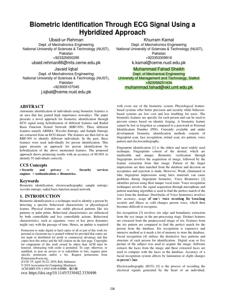 Biometric Identification Through ECG Signal Using A Hybridized Approach | PDF | Wavelet | Biometrics