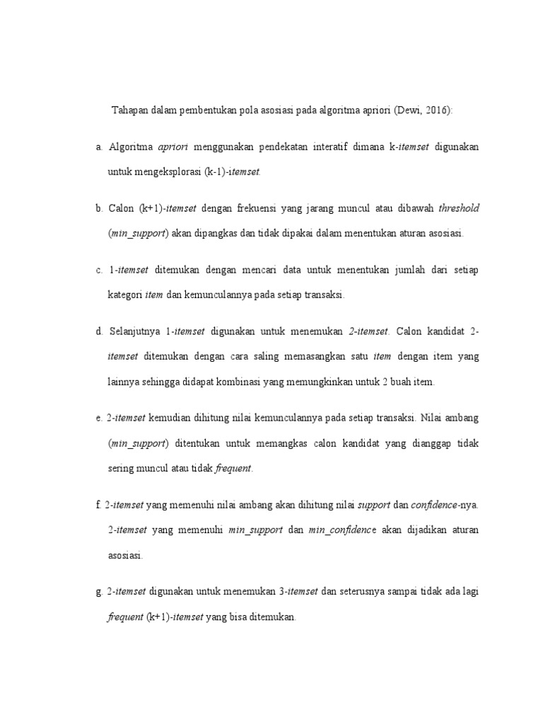 Tahapan Dalam Pembentukan Pola Asosiasi Pada Algoritma Apriori | PDF
