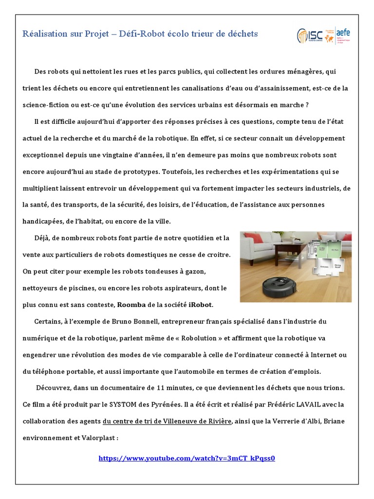1 - Présentation Projet Robot Écolo Trieur | PDF | Recyclage | Robotique