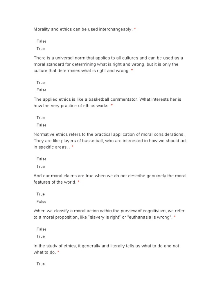 Ethics and Morality Quiz Guide | PDF | Morality | Social Institutions