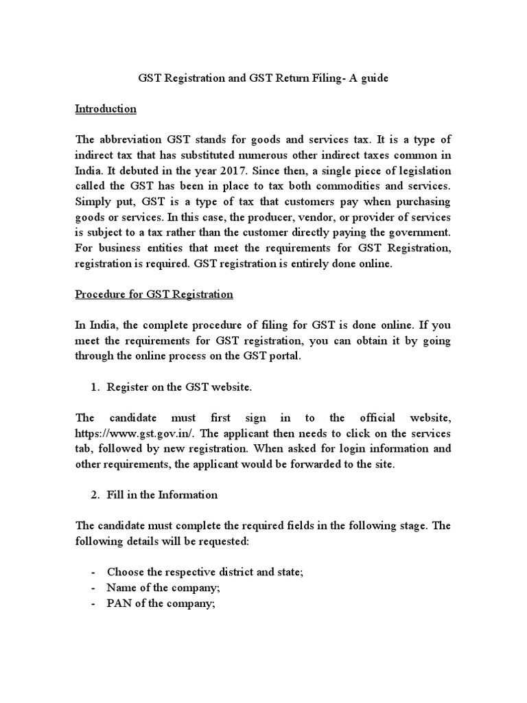 Gst Registration And Gst Return Filing A Guide Pdf Taxes