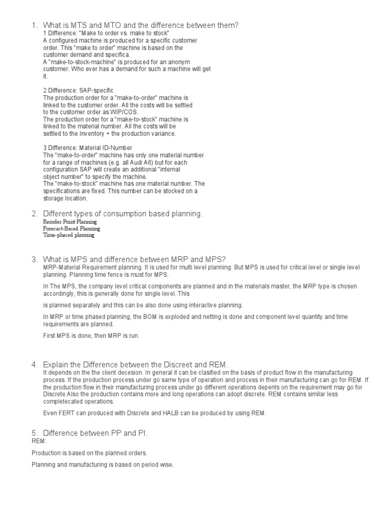 Sap Production Planning Questions Pdf Scheduling Production Processes Business Process