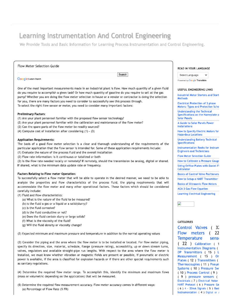 Flow Meter Selection Guide - Learning Instrumentation and Control ...