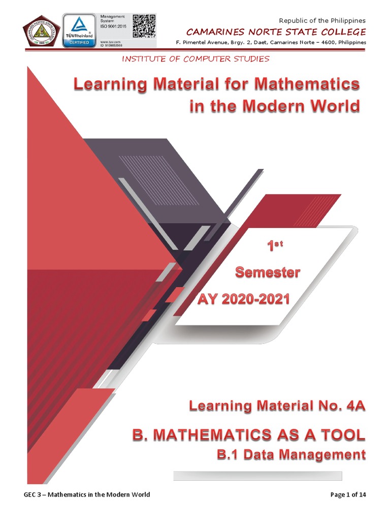 BSIT 1ASigned Learning Material No. 4A Data Management Answer | PDF | Level Of Measurement ...