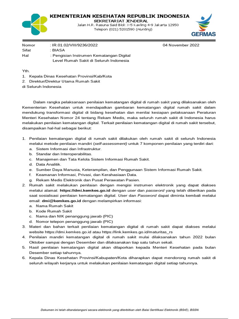Surat Setjen Terkait PenilaianMaturitas Digital | PDF | Komputer ...