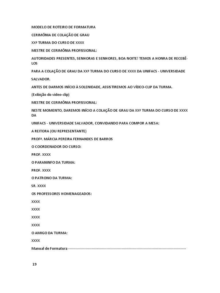 Modelo de Roteiro de Formatura | PDF