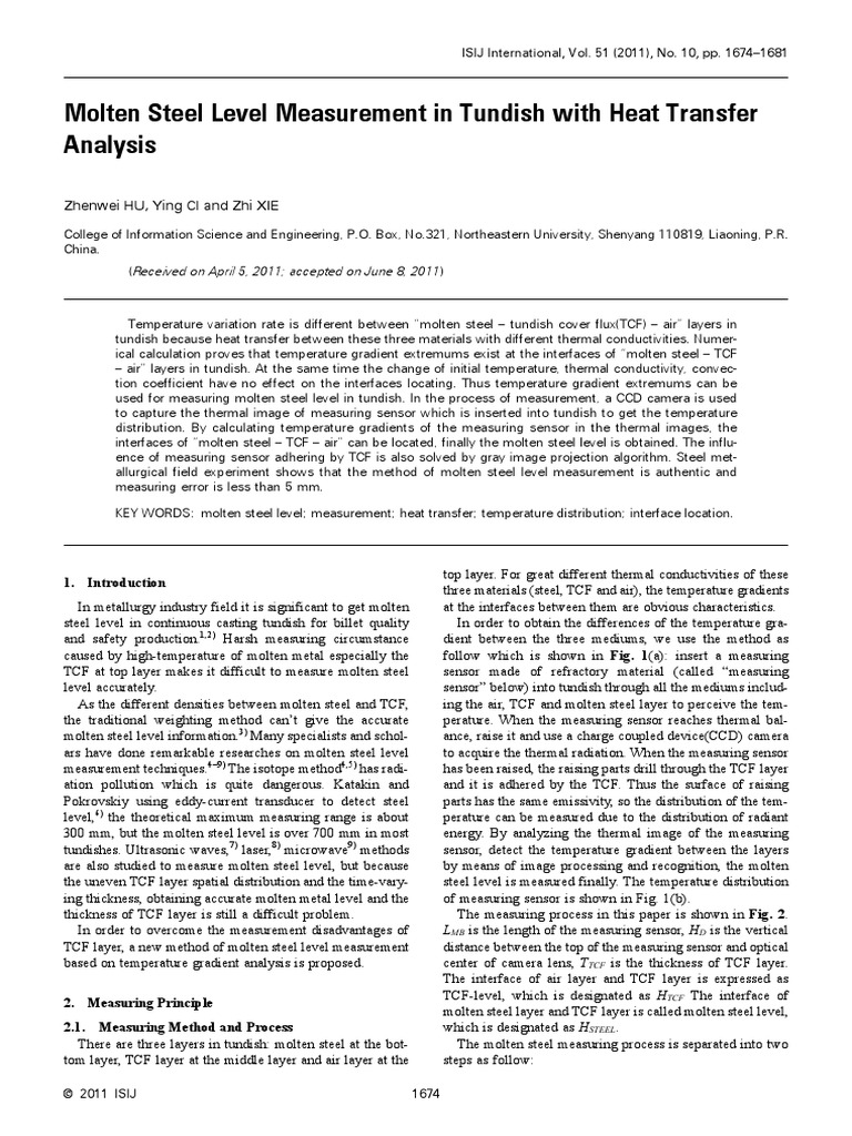 Molten Metal Level by Heat Trf Analysis | PDF | Heat Transfer | Thermal ...