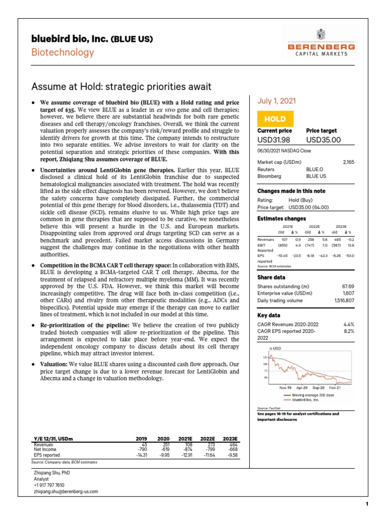 BCM - Bluebird Bio - 02-2021-09 - Update | PDF | Financial Analyst