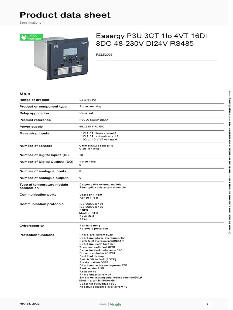 Easergy P3 Protection Relays - REL52005 | PDF | Ac Power ...