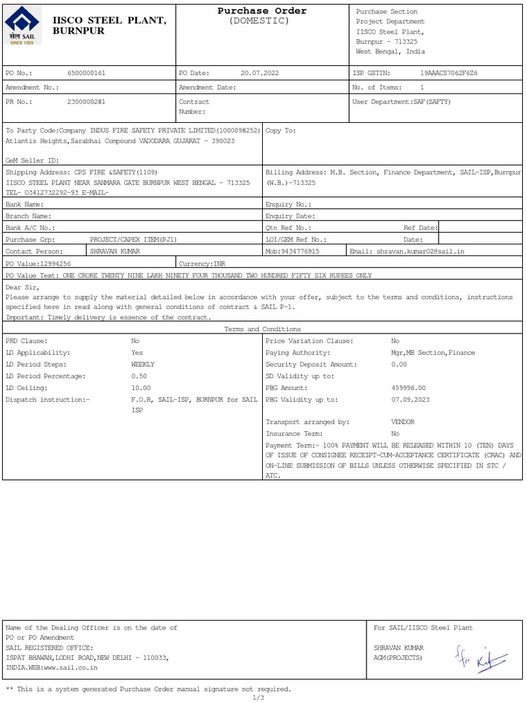 Iisco Steel Plant, Burnpur: (Domestic) | PDF | Receipt | Invoice