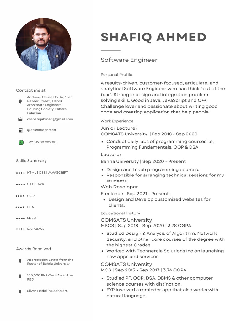 Shafiq Ahmed Resume Pdf Computer Programming Application Software 6189