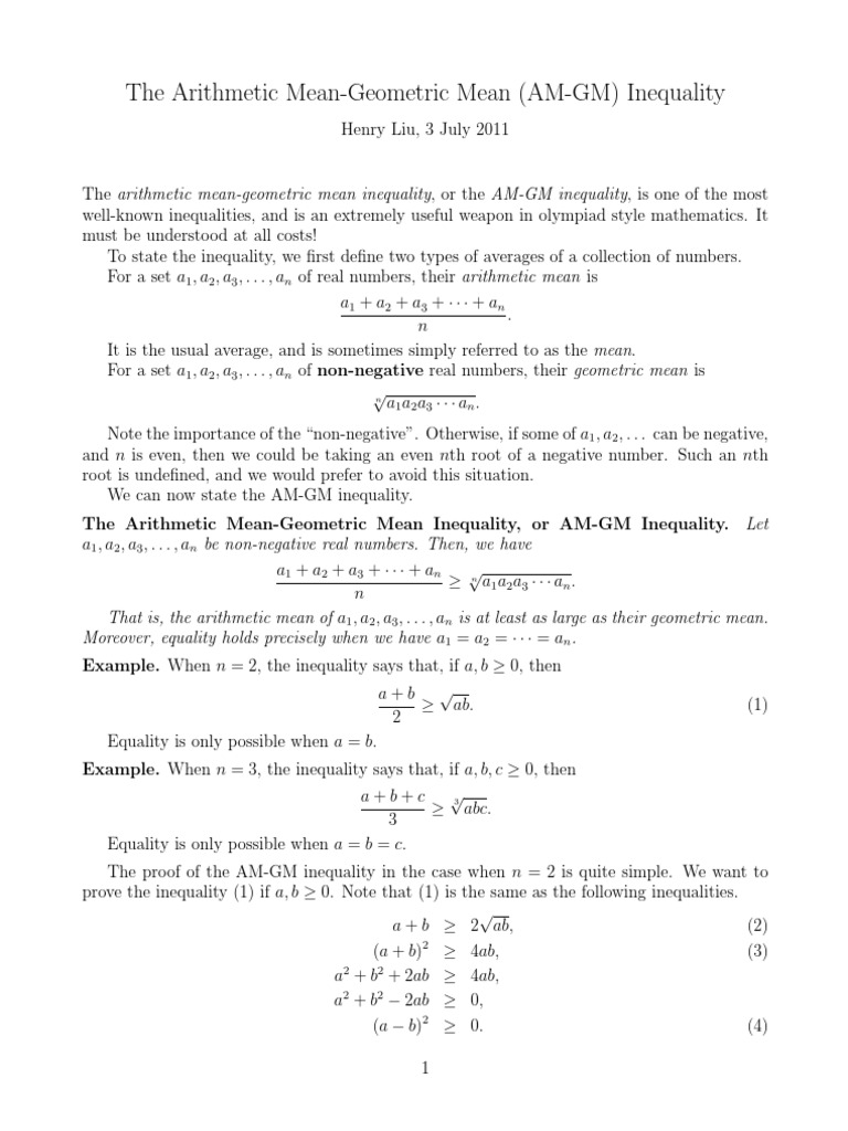 Am GM Inequality | Download Free PDF | Numbers | Elementary Mathematics