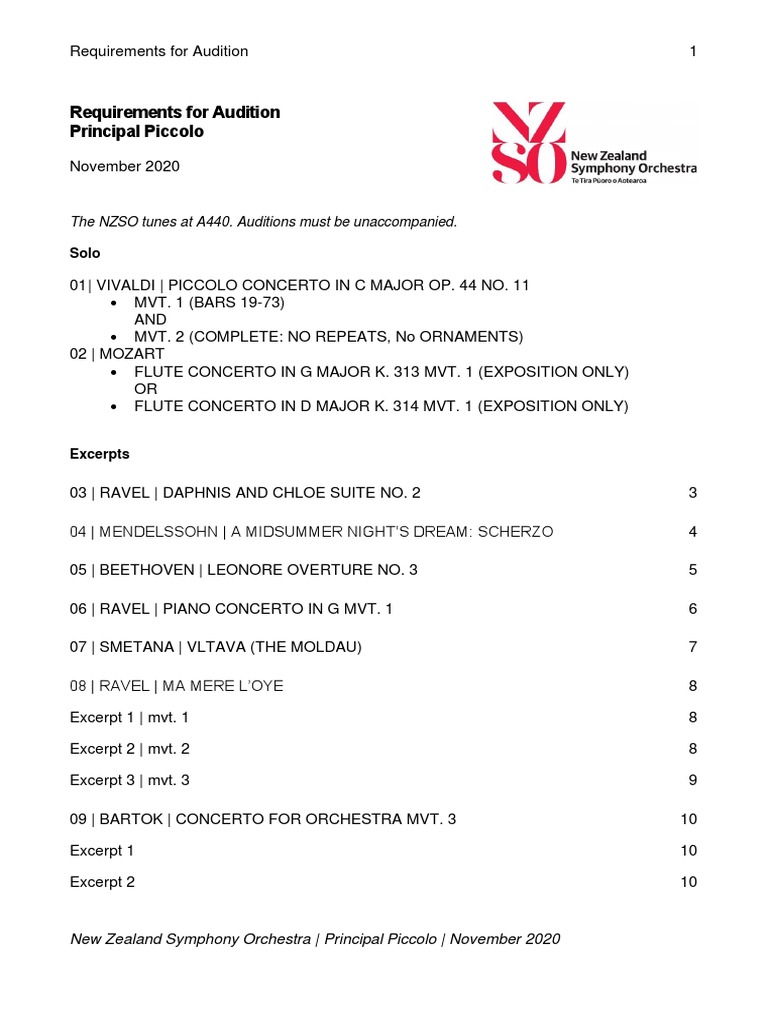 NZSO Principal Piccolo Audition | PDF | Tempo | Classical Compositions