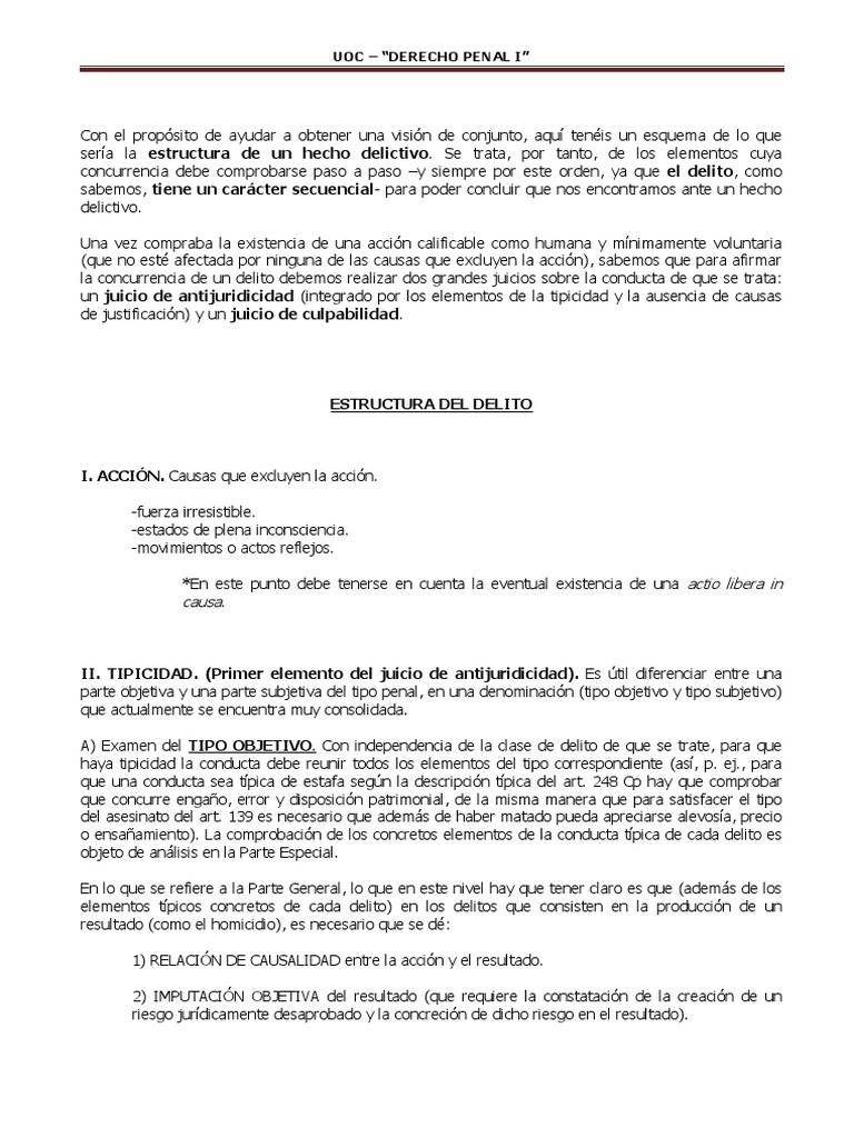 Resumen - Esquema Estructura Delito | PDF | Derecho penal | Intención ...