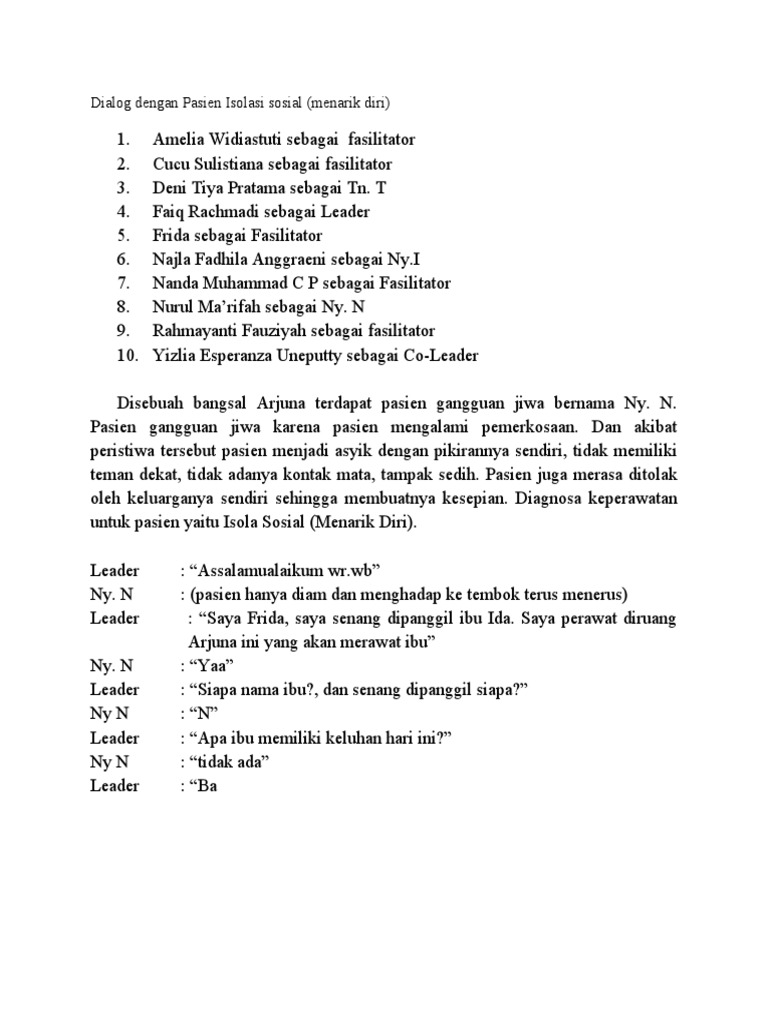 Dialog Dengan Pasien Isolasi Sosial | PDF | Pengembangan Diri