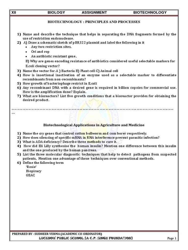 Assignment Unit - 9, Biotechnology | PDF | Wellness | Science & Mathematics