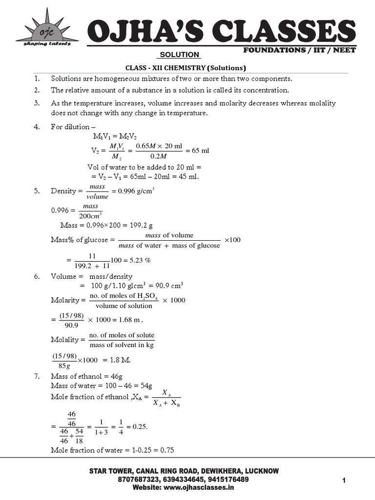 30 Nov 2022-Solution-Solutions-Class Xii | PDF | Solubility | Physical Quantities