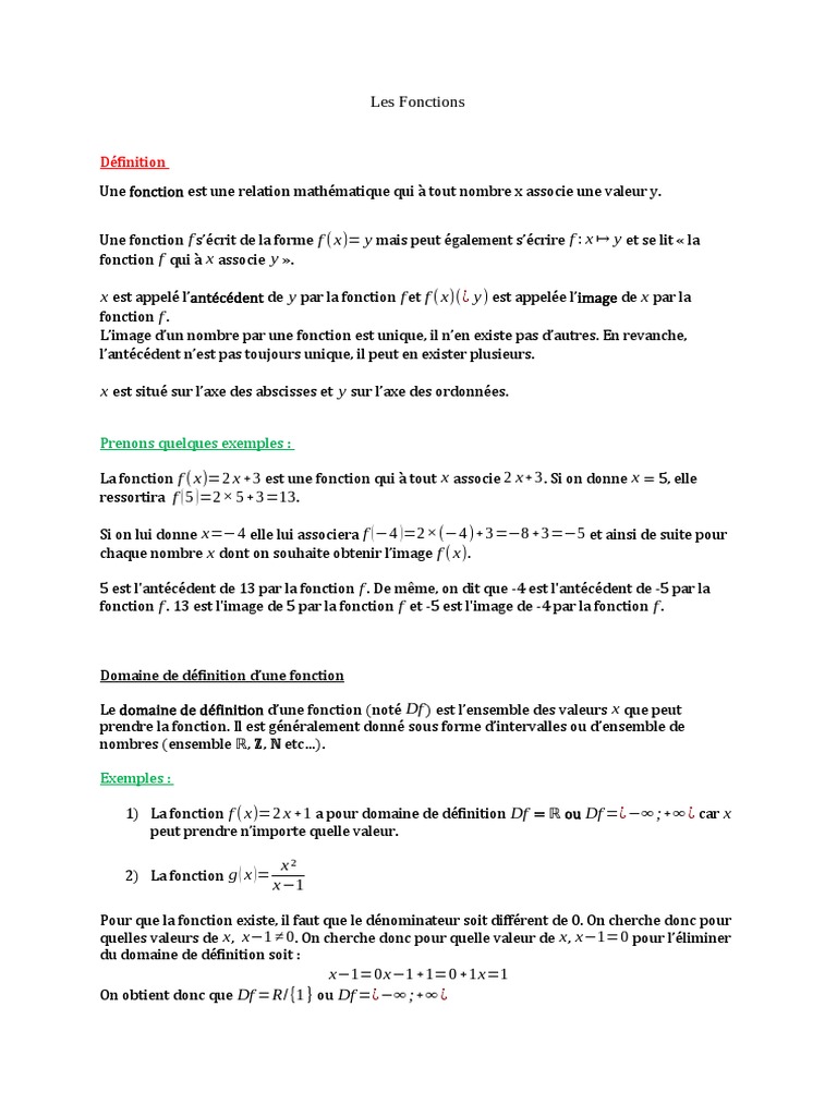 Définition et Exemples de Fonctions | PDF | Fonction (Mathématiques ...