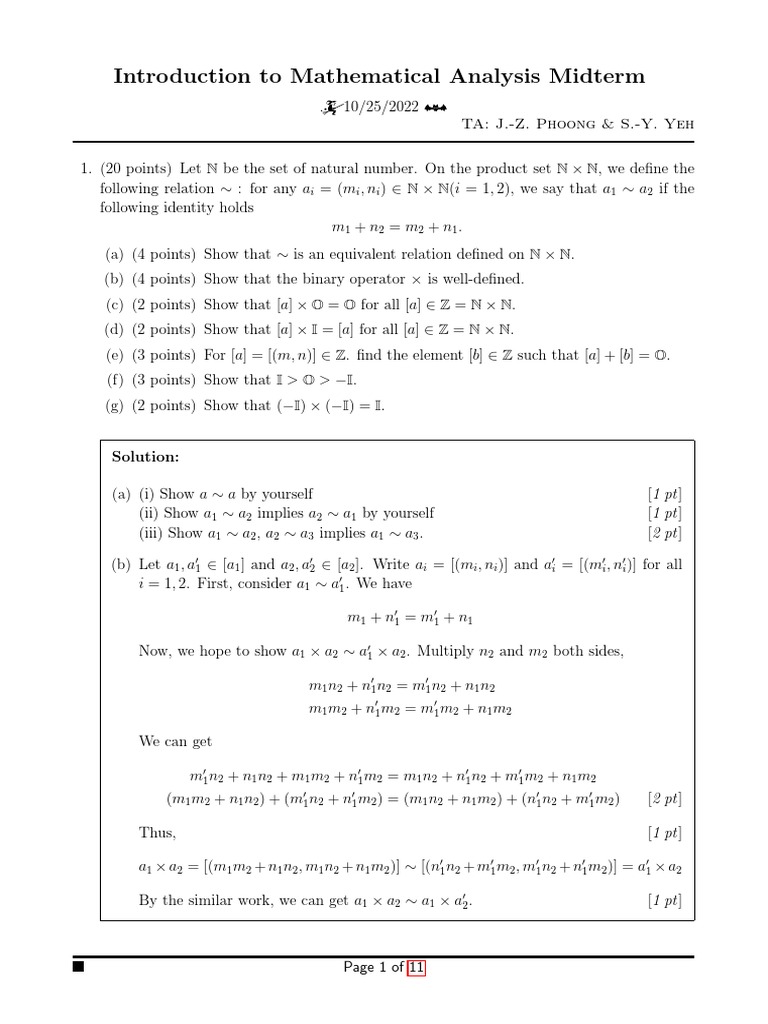 Analysis Midterm Sol | PDF | Sequence | Mathematical Analysis