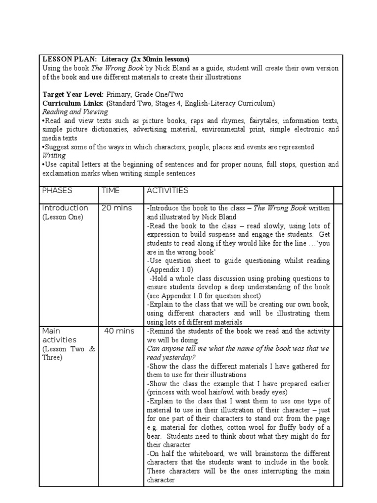 Literacy Lesson Plan: Create a Book | PDF | Letter Case | Books