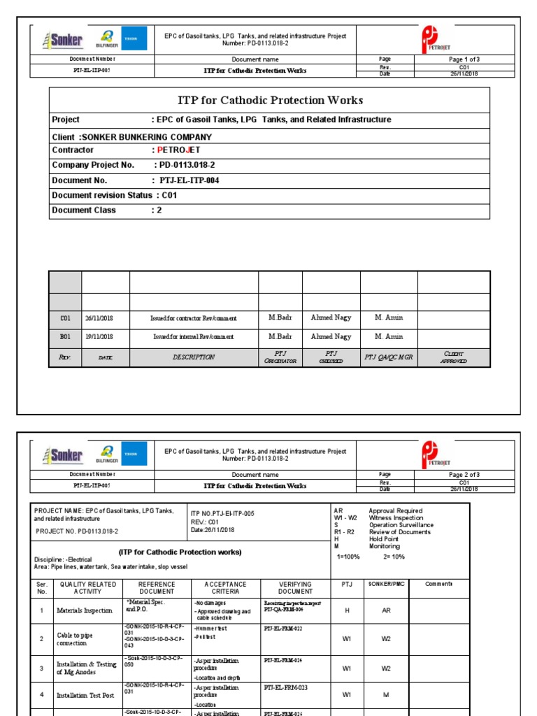5 - PTJ-EL-ITP-005 Cathodic Protection Work Rev.c01 | PDF | Materials ...