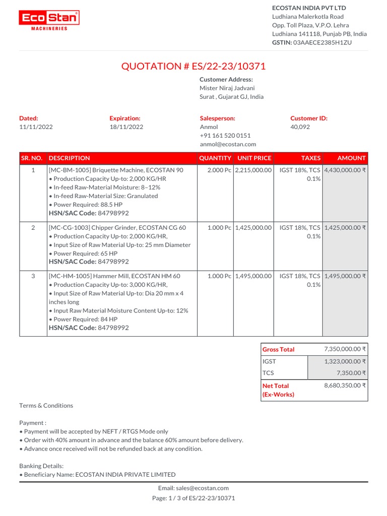 Quotation - ES - 22-23 - 10371 | PDF | Product Liability