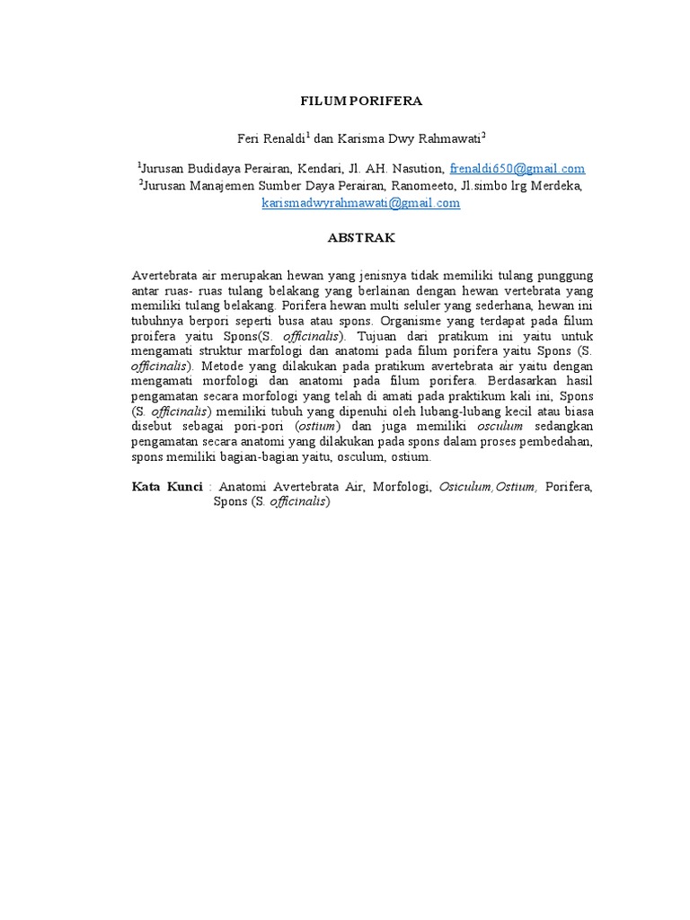 Praktikum Porifera Feri | PDF