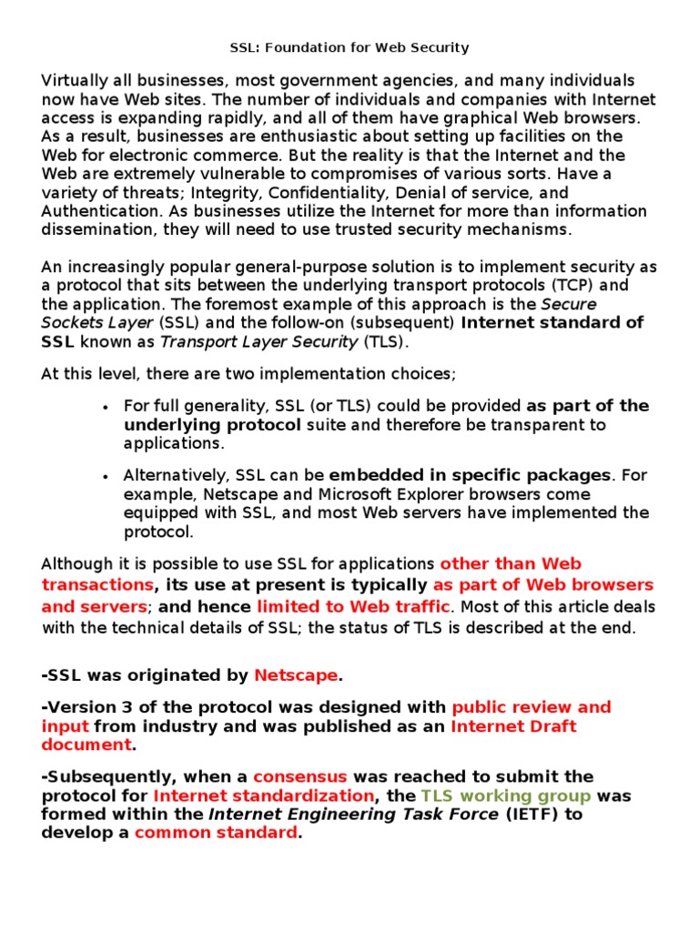 Sockets Layer (SSL) and The Follow-On (Subsequent) Internet Standard of ...