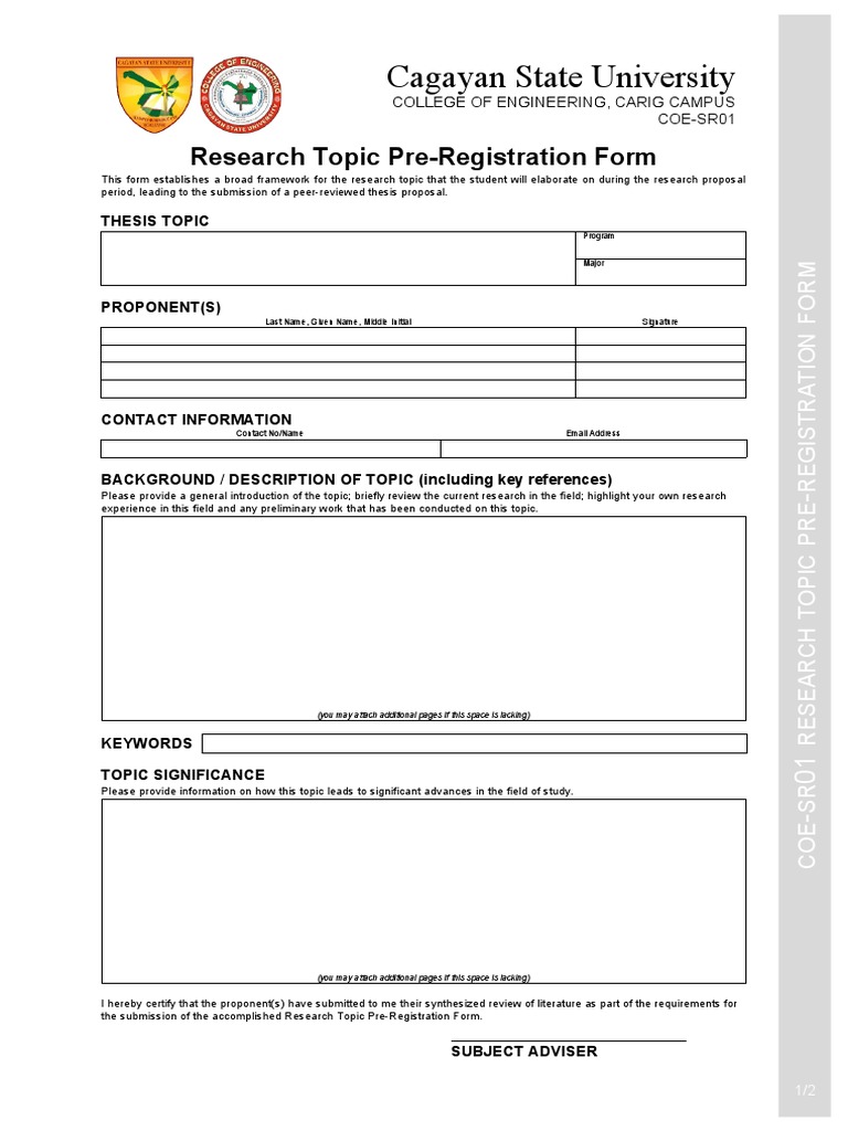 COE SR01 Research Topic Pre Reg | PDF | Thesis | Communication